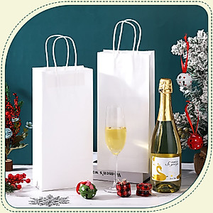 Yexiya 200 Pcs Paper Wine Bags Bulk with Handle Wine Gift Bags White Kraft Bags for Wine Bottles Gifts Wedding Birthday Housewarming Christmas Party, 6 x 3 x 13 Inch
