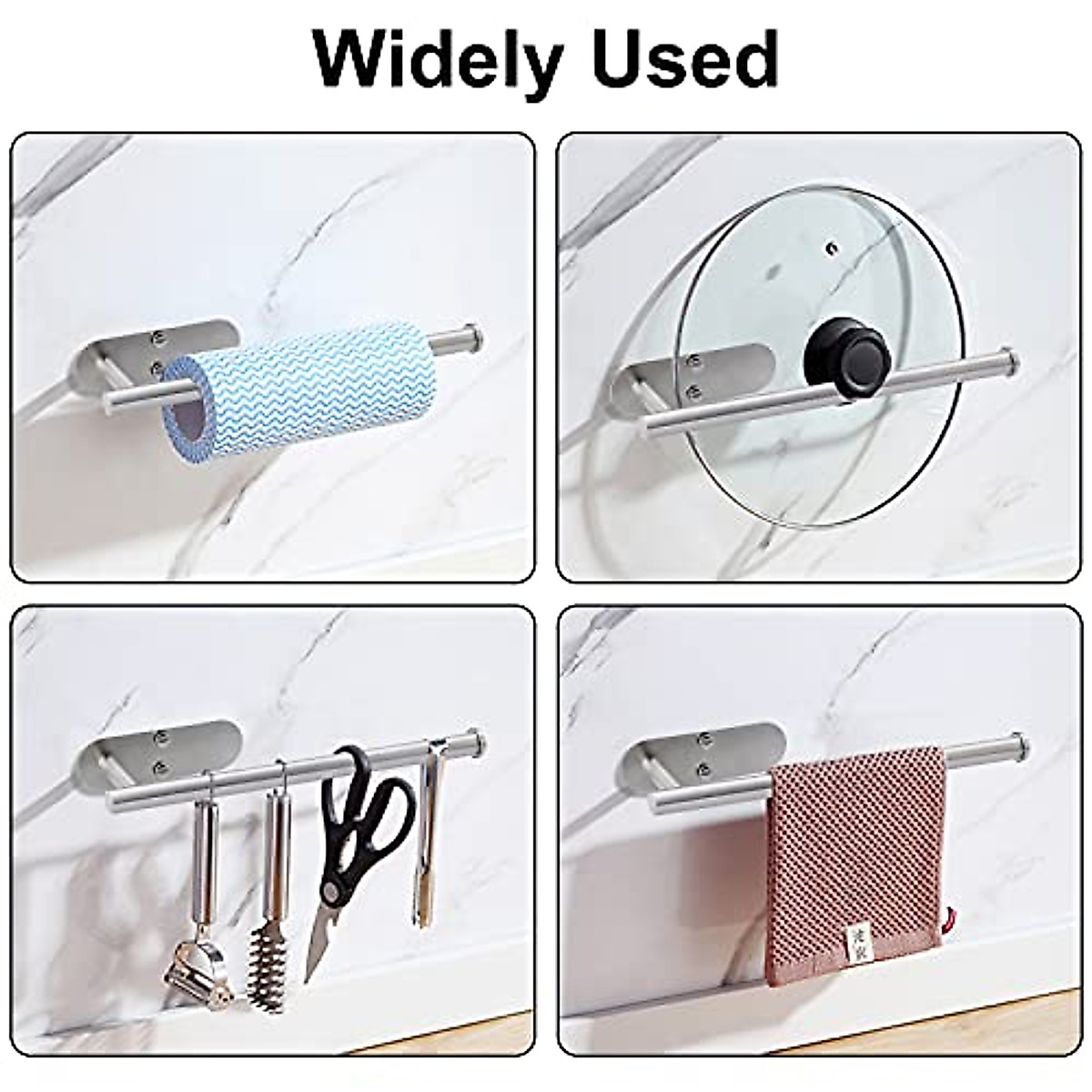 HONZUEN Paper Towel Holder Under Cabinet, Adhesive or Screw Install, Brushed Nickel Wall Mount Paper Towel Holders for Kitchen RV, Waterproof Stainless Steel Kitchen Towel Holder