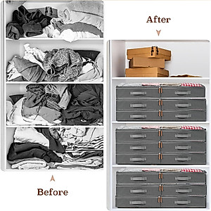 NEATJELAI 2-Pack Under Bed Storage Containers,4.7 Inches Low Profile Underbed Storage Organizer Bin Foldable with Sturdy Sidewalls/Bottom/4 Handles for Clothes Blanket Pillows Shoes,Gray