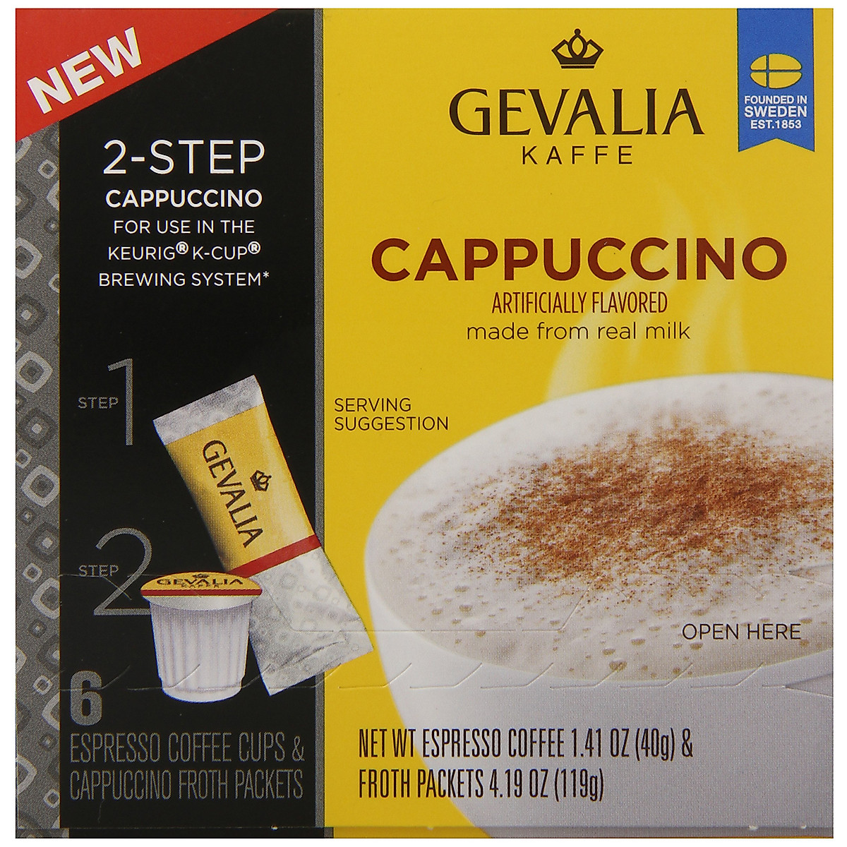 Gevalia Kaffe, 2-Step K-Cup & Froth Packets, (Cappuccino Espresso), 6 Count (Pack of 3)