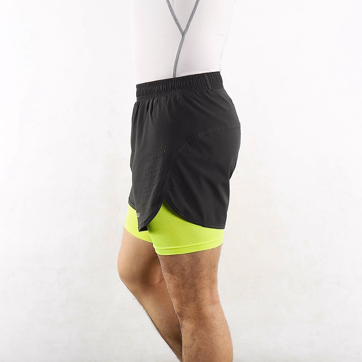 Lixada Men's 2-in-1 Running Shorts Quick Drying Breathable Active Training Exercise Jogging Cycling Shorts with Longer Liner & Reflective Elements, Black/Blue/Green/Grey