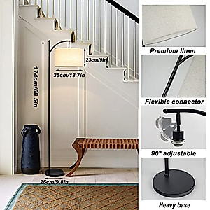 Battery Operated Cordless Floor Lamp with Remote Control For Bedroom, Dimmable Floor Lamp Modern Tall Standing Floor Lamp with Linen Lampshade For Living Room, 3 Color Temperatures LED Bulb Included