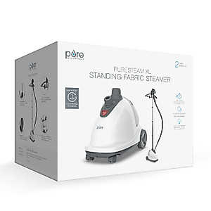 Pure Enrichment® PureSteam™ XL Standing Steamer with Garment Hanger - Heats in 45 Seconds with 0.5-Gallon Water Tank for 1 Hour Continuous Steaming - Includes Fabric Brush and Easy-roll Wheels