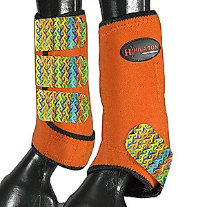 HILASON L M S Horse Hind Leg Ultimate Sports Boots Pair Orange Black with Rainbow | Horse Leg Boots | Splint Boots for Horses | Horse Jumping Boots| Professional Choice Horse Boots