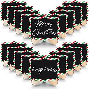 20 Pieces Christmas Mini Chalkboard Signs Xmas Small Wooden Food Signs Christmas Centerpiece Tabletop Decor Wooden Blackboard for Buffet Fireplace Desk Shelf Kitchen, Wedding, Home Holidays Decoration