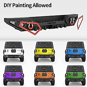 OEDRO Rear Bumper Compatible with 2018-2025 Jeep Wrangler JL & Unlimited JLU (2/4 Doors), Rock Crawler Full Width Bumper with Hitch Receiver & 2 x D-Rings