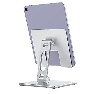 ALASHI Tablet Stand for Desk, Stable Holder with Heavy and Thickened Metal Base for Large Tablet Device, Multi-Angles Adjustable and Foldable, Universal Supports 4-13.3 Inches Tablet, Silver