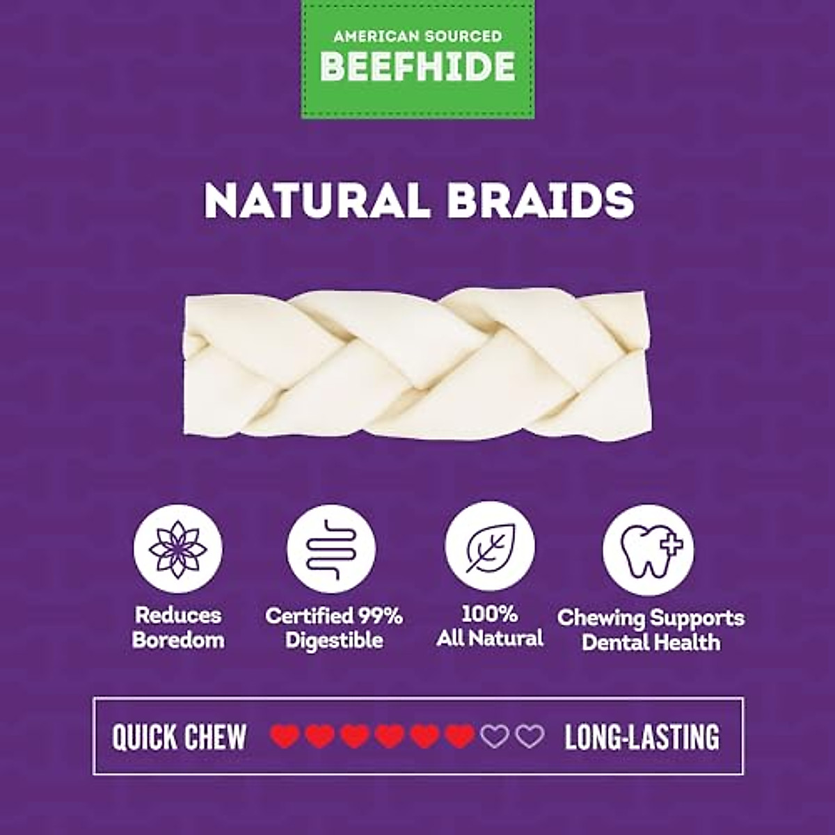 Treatly American Sourced Beefhide Braids 6-7" Dog Chew Treats - Natural Flavor, 16 Count/1 Pack