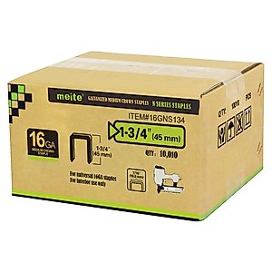 meite 16 Gauge 7/16-Inch Crown Staples, 1-3/4-Inch Length Medium Crown Staples Heavy Duty Galvanized Construction Staples for 16 Guage 7/16-Inch Crown Stapler Guns (10,000 Counts)