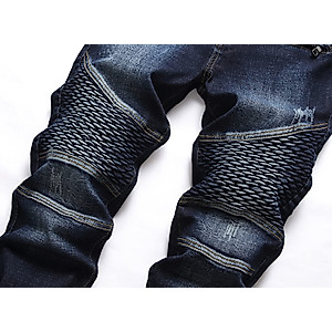 RXXKKK Men's Classic Zipper Biker Regular Fit Flex Jean (32, 1511 Dark Blue)