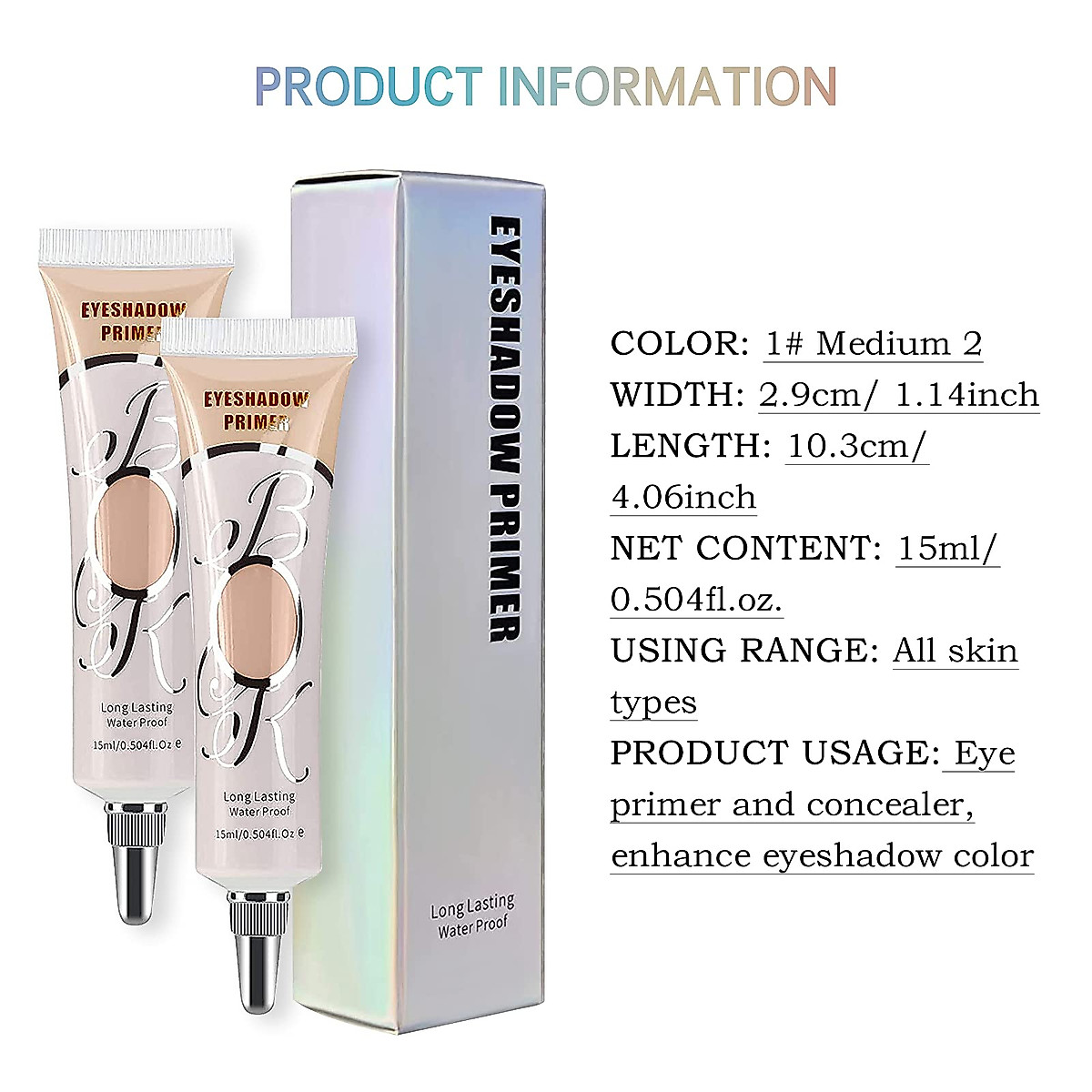 LOKFAR 2 Pack Matte Eyeshadow Primer for Oily Lids Medium Eyeshadow No Crease Eye Primer Makeup Eyeshadow Base Waterproof & Smudge-proof & Long Lasting Cream Liquid Eye-shadow for All Shadows (Set B)