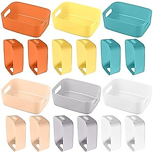 Uiifan 18 Pcs Plastic Storage Bins Small Storage Basket Pantry Baskets Containers Bathroom Baskets for Organizing Organizer with Handles for Kitchen Cupboard Box