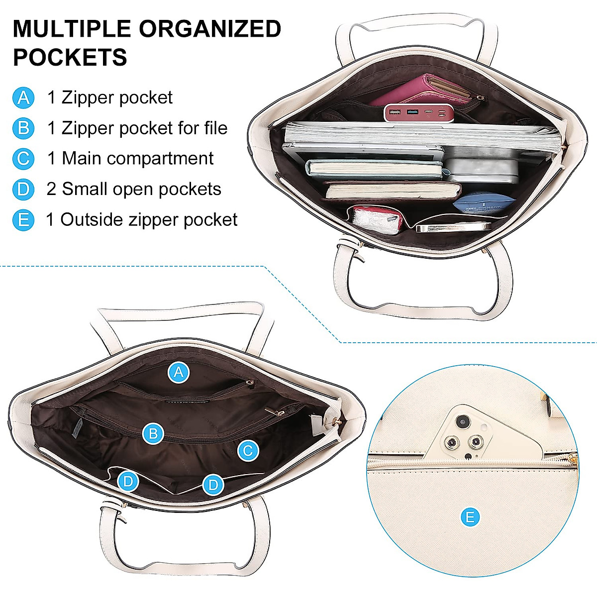 LOVEVOOK Purses for Women Large Tote Bag for Work Faux Leather Handbags Shoulder Bag with Zipper Pocket