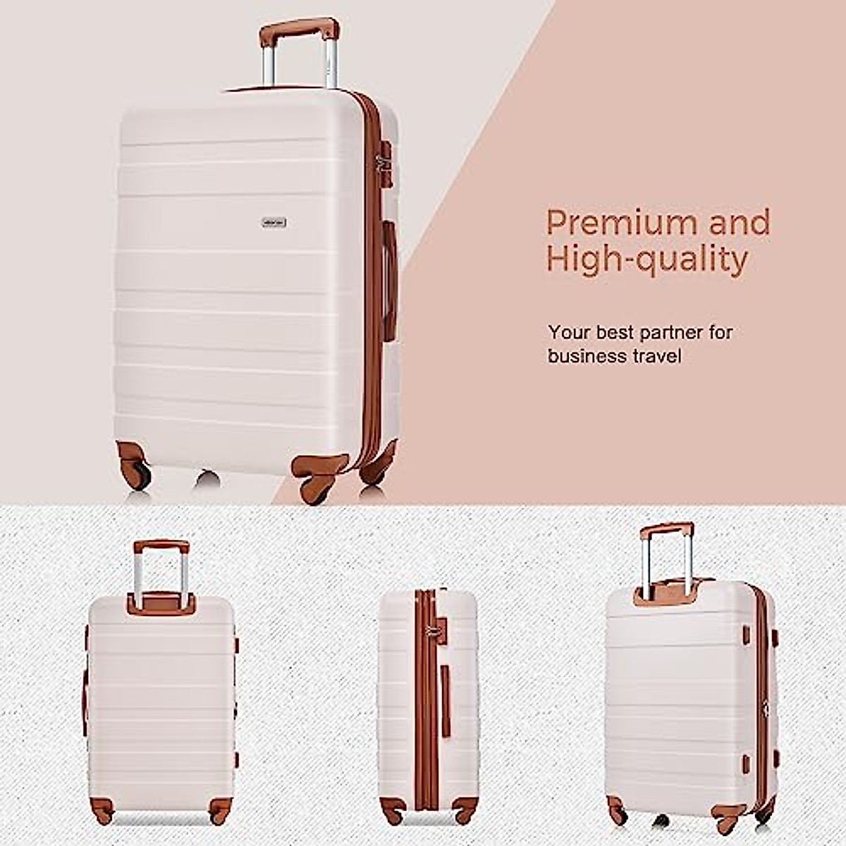Merax 3 Piece Expandable ABS Hardshell Luggage Sets Spinner Wheel Suitcase TSA Lock Suit Case, Pink/Brown, 20/24/28 Inch