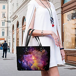 Womens Handbag Purple Galaxy Nebula Leather Tote Bag Top Handle Satchel Bags For Lady