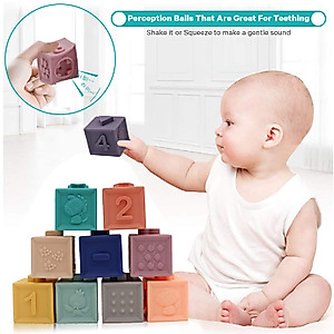 Kcuina Baby Blocks, 12 pc - Soft Stacking Building Blocks - Toy 6 to 12 Months Toddlers Boys & Girls- Squeeze & Play - Educational Toy for 6 Months and Up - Numbers, Animals, and Textures