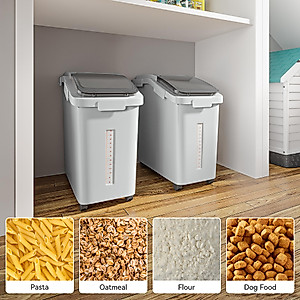 YITAHOME Ingredient Flour Storage Bin, Commercial 11.4-Gallon Flour Storage Container 280 Cups Rice Storage Bins with Wheels Shelf-storage Bin with Scoop and Lid, Rice Bin for Kitchen, Gray