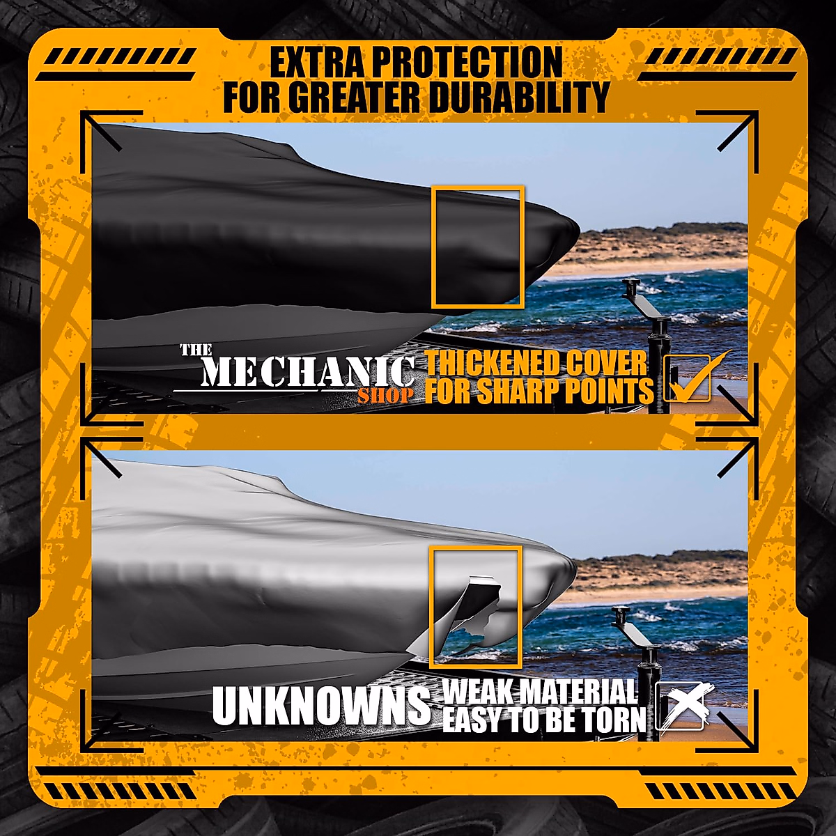 TMS 19 Ft Boat Cover with 96 Inch Beam Width for Bass Boat, Jon Boat, V-Hull Boat, Tri-Hull Boat, Fishing Runabouts, 8000 Pa Full Boat Hull Protection (Black)