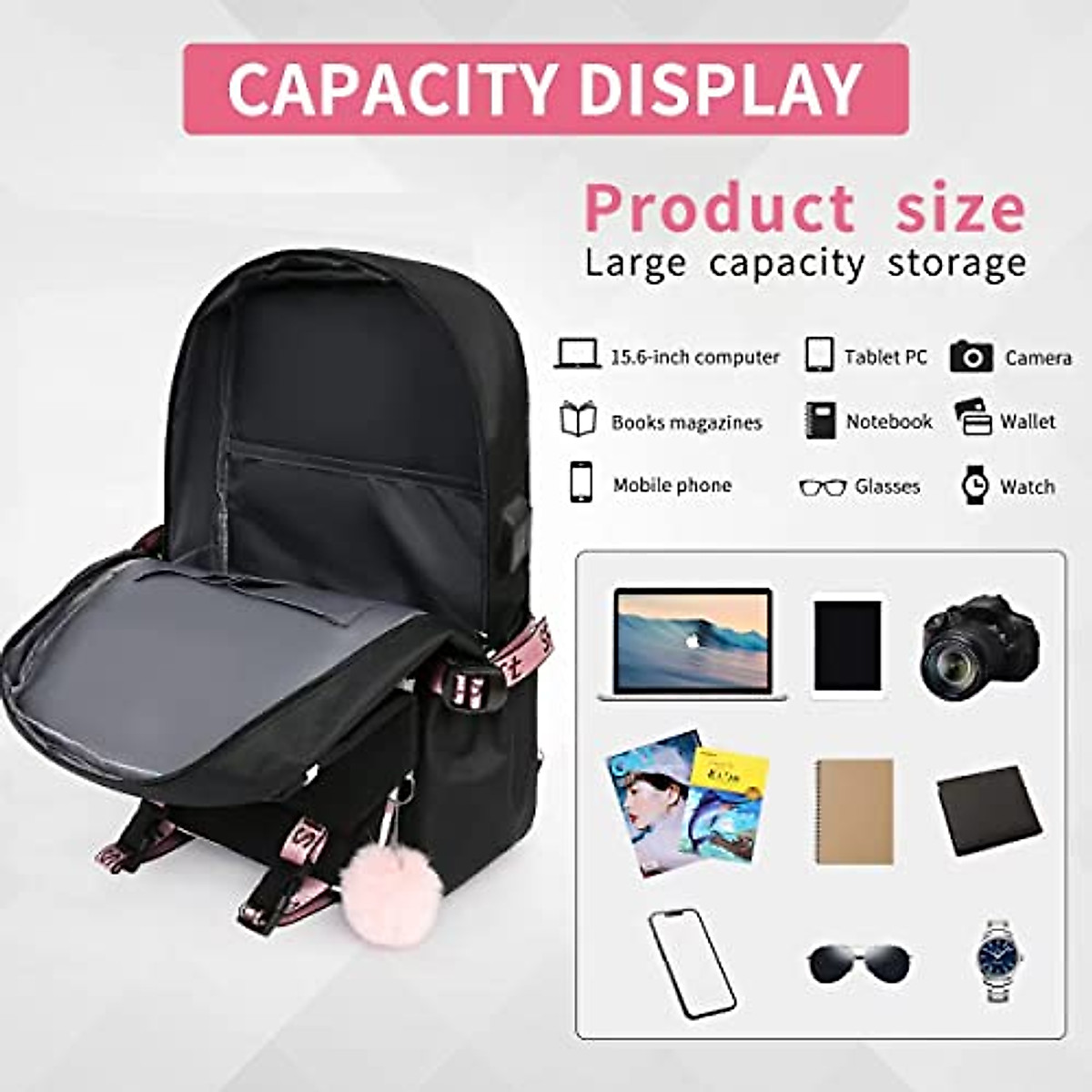 RAIOAJDO 3PCS Teen Adult Backpack Large Capacity Light Backpack Laptop Bag Multi-function Backpack with USB Charging Port