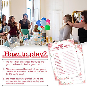 OLOUTAB 50 Baby Shower Games for Girl-Baby Shower Word Scramble Game,Floral Theme, Thick Cardstock, Fun and Easy to Play,Hilarious Baby Shower Games(with Answer)