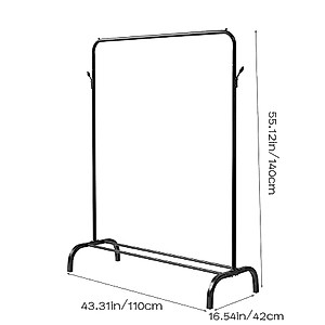 WEASHUME Metal Clothing Rack Stand with Top Rod and Storage Bottom Shelf Clothes Drying Rack,Garment Rack Portable Coat Rack for Bedroom Black