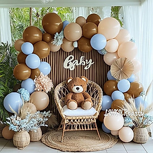 Blue Brown Nude Balloon Garland Double Stuffed Dusty Blue Coffee Pastel Balloon Kit for Teddy Bear Baby Shower Boy Birthday Gender Reveal Boho Theme Party Decorations