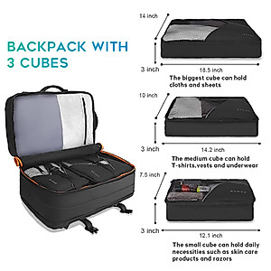 BANGE 45L Carry On Backpack, Weekender Travel Backpacks, 17.3 inch Laptop Back Pack Business Expandable Bag for Men and Women (Blake45L（with3cubes)) , Black-45l（with3cubes）