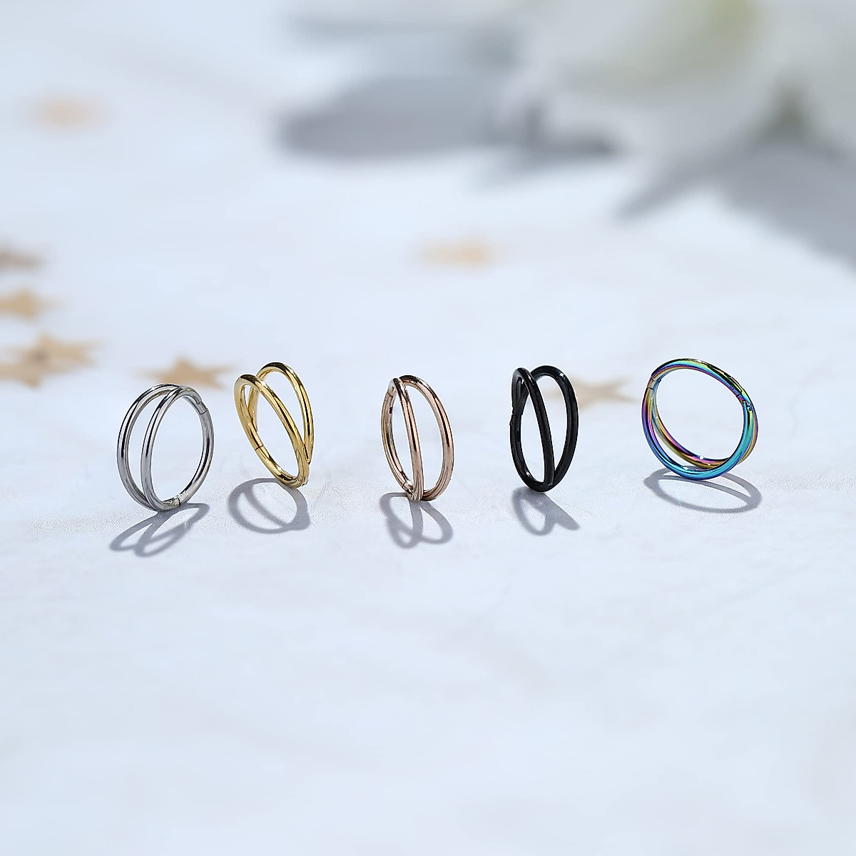 FASACCO 5 Pcs 20G 18G 16G Nose Rings Hoop Set Double Triple 316L Surgical Steel Nose Hoop Helix Septum Piercing Cartilage Hoop for Women