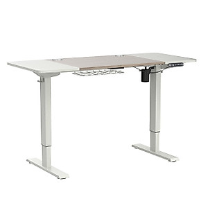 Radlove Electric Height Adjustable Standing Desk, 55 x 24 Inches Stand Up Workstation, Splice Board Home Office Computer Table Ergonomic (White Frame + 55" White+Maple Top)