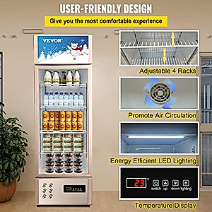 VEVOR Commercial Refrigerator,Display Fridge Upright Beverage Cooler, Glass Door with LED Light for Home, Store, Gym or Office, (8 cu.ft. Single Swing Door)
