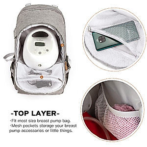 MOMIGO Breast Pump Backpack - Cooler and Moistureproof Bag Double Layer for Mother Outdoor Working Backpack with 13 Inch Laptop Compartment Fit Most Breast Pumps (Grey)