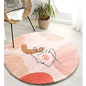 YoKii Cute Pink Round Rug 3ft for Bedroom Living Room Modern Boho Faux Wool Soft Circle Bathroom Rug Rubber Backed Small Area Rugs Abstract Aesthetic Dorm Carpet Room Deocr (Rounnd-3ft, Pink)