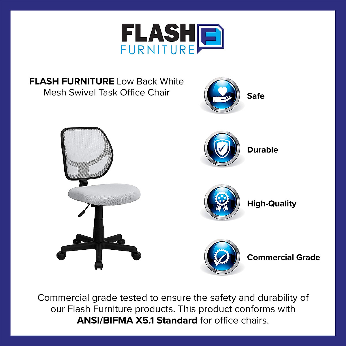 Flash Furniture Neri Low Back White Mesh Swivel Task Office Chair
