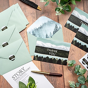 Vnaaem 25 Pack Watercolor Forest Thank You Cards with Envelope Stickers - Mountains Landscape Greeting Cards - Thank You Notes for Wedding, Anniversary, Business, Bridal, Baby Shower, Graduation(4x6)