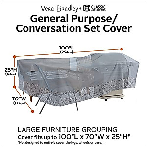 Vera Bradley by Classic Accessories Water-Resistant General Purpose/Conversation Set Cover, 100 x 70 x 25 Inch, Rain Forest Toile Gray, Patio Furniture Covers
