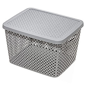 LYLSTE extra large decorative plastic storage basket with lid (Gray), YST-010