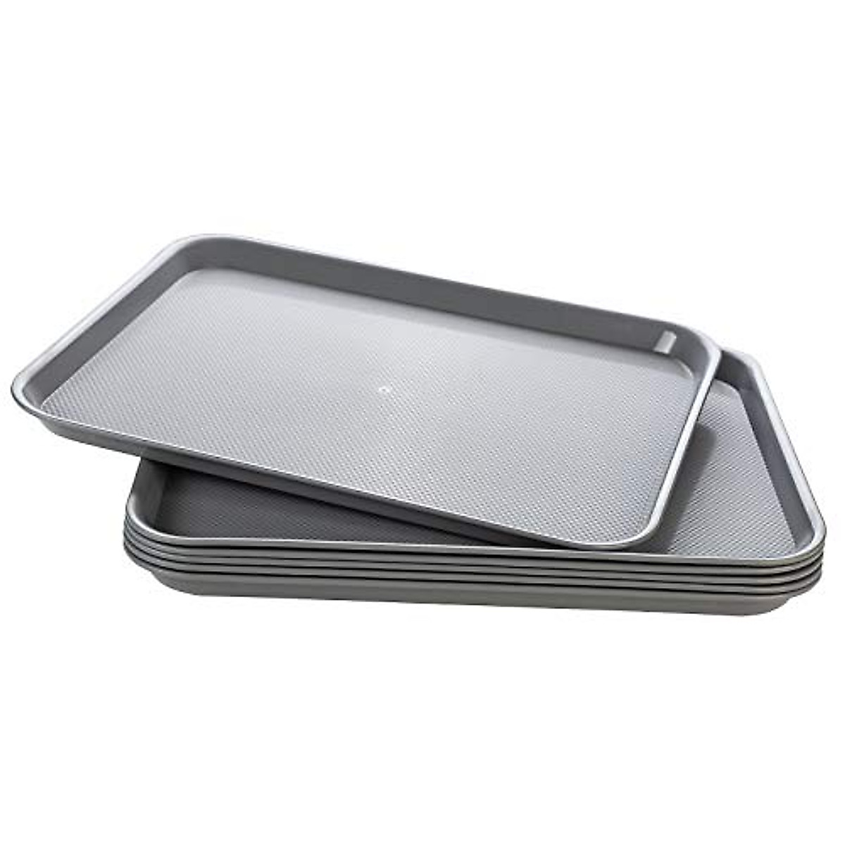 Eslite Rectangular Plastic Serving Trays,Fast Food Serving Cafeteria Trays,17"X13",Set of 6 (Grey)