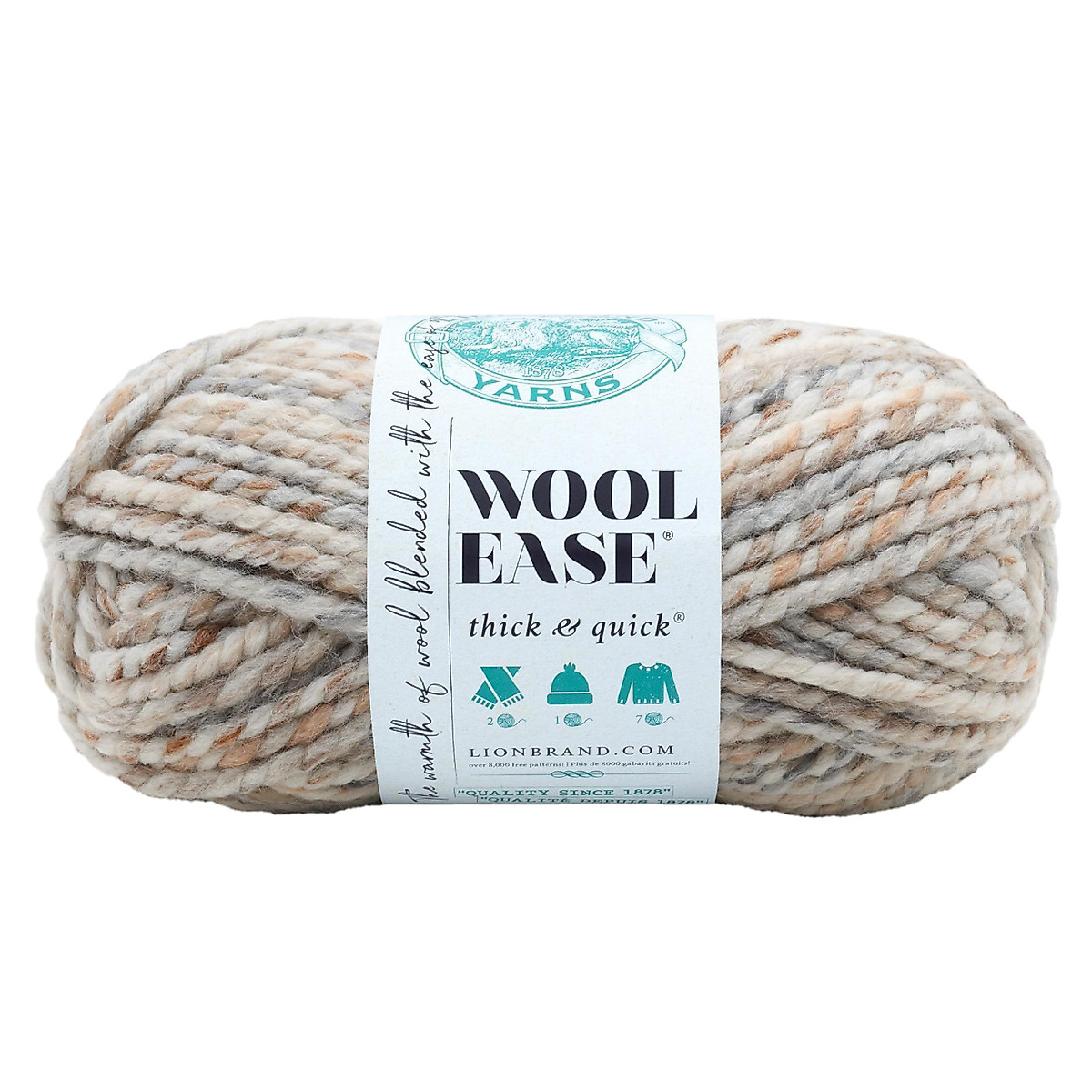 Lion Brand Yarn Wool-Ease Thick & Quick Yarn, Soft and Bulky Yarn for Knitting, Crocheting, and Crafting, 1 Skein, Fossil