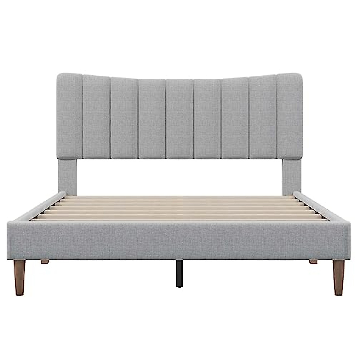DUNTRKDU Queen Size Bed Frame, Modern Linen Upholstered Platform Bed with Vertical Channel Tufted Headboard for Boys Girls Bedroom Living Room, No Box Spring Needed (Gray)