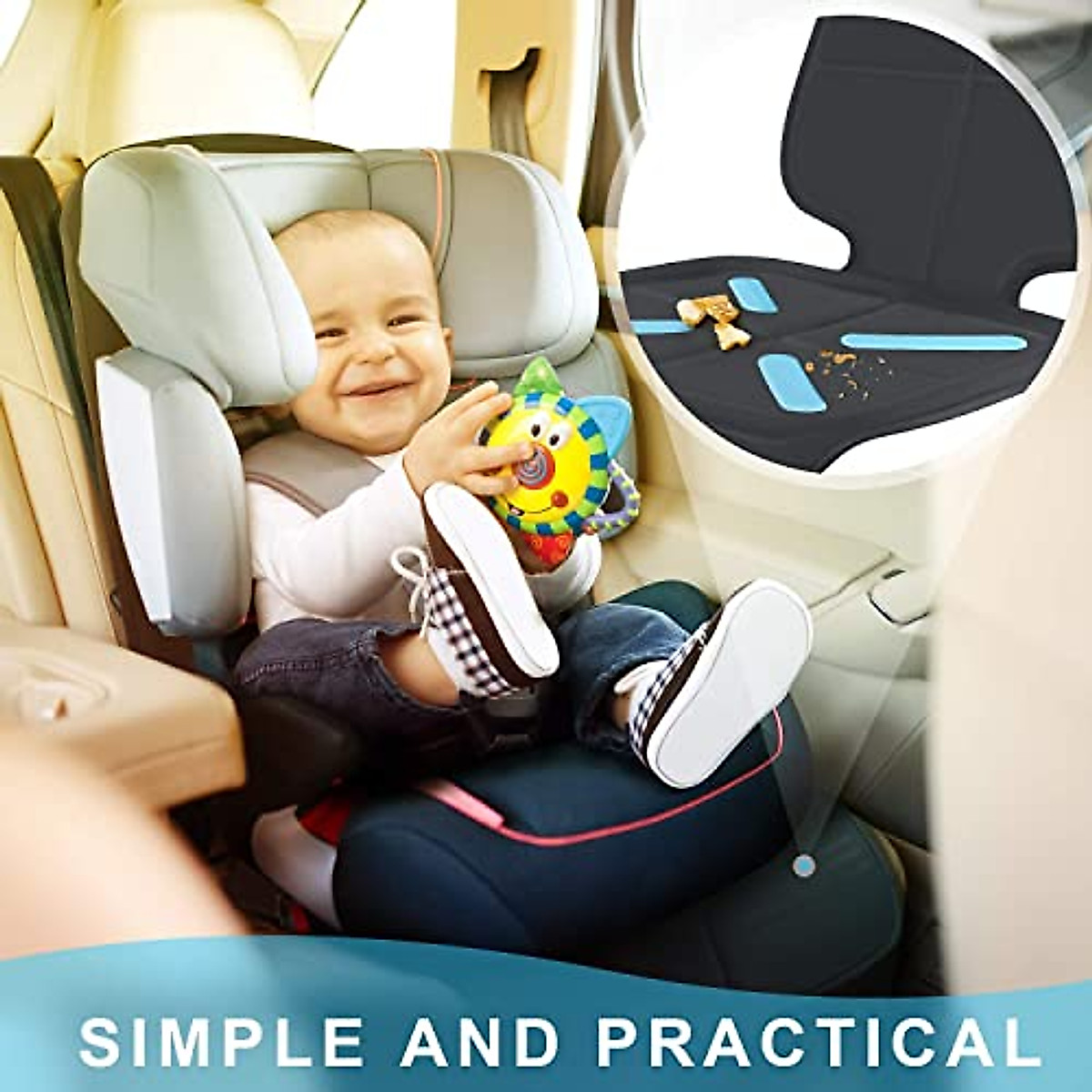Car Seat Protector for Baby Child Car Seats, Shynerk Auto Seat Cover Mat for Under Carseat to Protect Automotive Vehicle Leather and Cloth Upholstery - Waterproof and Dirt Resistant - for SUV, Sedan
