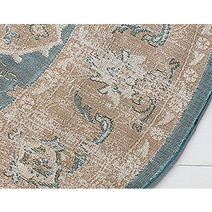 Unique Loom Aurora Collection Over-Dyed, Abstract, Botanical Southwestern, Transitional Area Rug, 8 ft x 8 ft, Teal/Beige