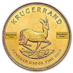 1967 - Present (Random Year) ZA 1/10 oz South African Gold Krugerrand Coin Brilliant Uncirculated with Certificate of Authenticity 22K 1/10R BU