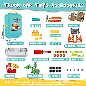 KAEGREEL Construction Vehicles Toys for Boys, 60PCS Take Apart Trucks Engineering Building Excavator Crane DumpToy Set with Backpack, STEM Birthday Gifts for Kids Aged 3 4 5 6 8 Year Old Toddlers