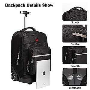 WEISHENGDA 18 inches Wheeled Rolling Backpack Small Suitcase Carry-on for Business Men Women College Books Laptop Travel Trolley Bag, Black