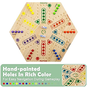 Kathfly Marble Board Game Wooden Wahoo Board Game Double Side Painted Board Game with 6 Colors 36 Marbles 6 Dice for Adults Family Night Game, 6 and 4 Player (Hexagonal)