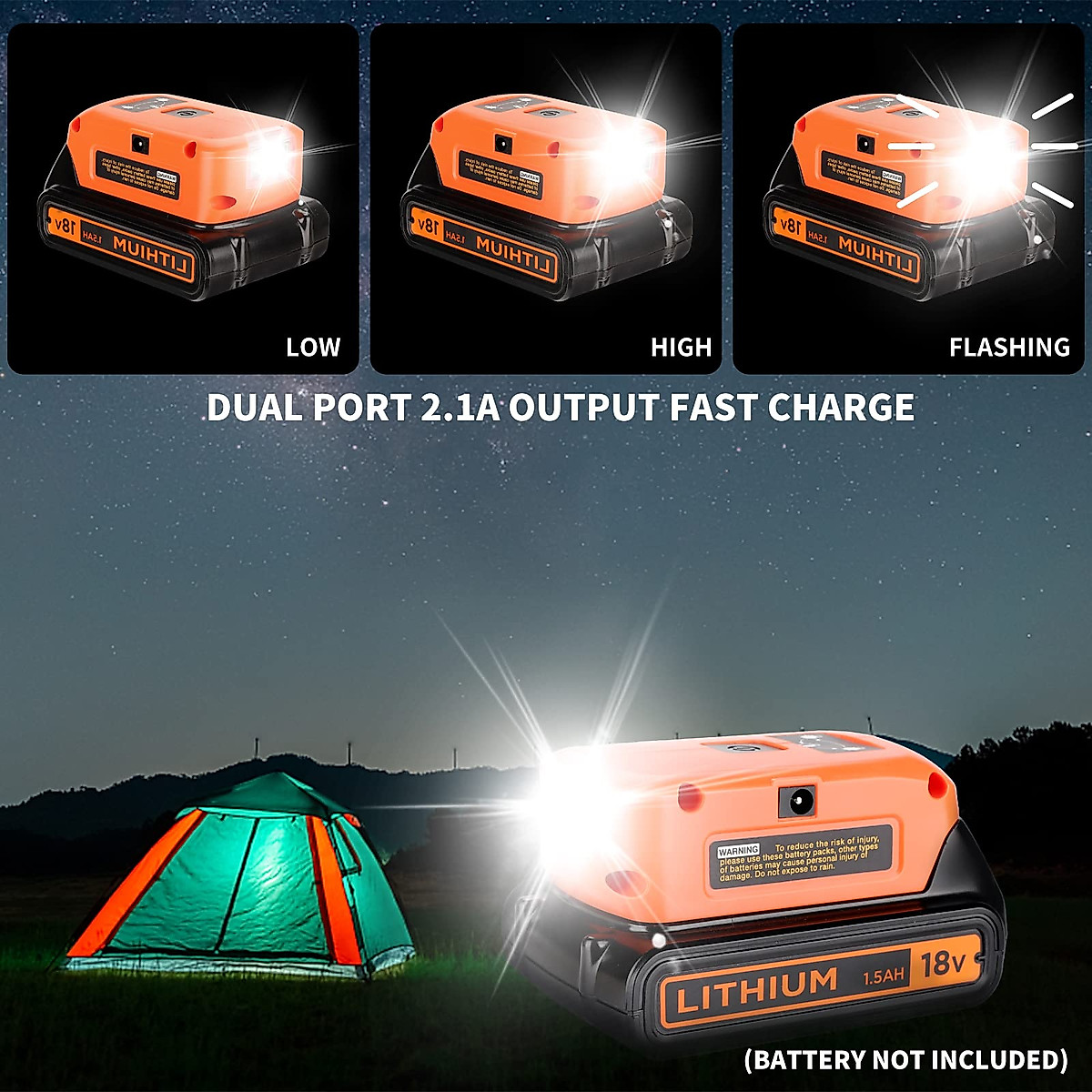Battery Adapter for Black and Decker 20v Lithium Battery USB Phone Charger, Led Work Light with Dual USB Charger and 12v DC Port,Power Source Supply for 14.4-20v Max Lithium-Ion Battery