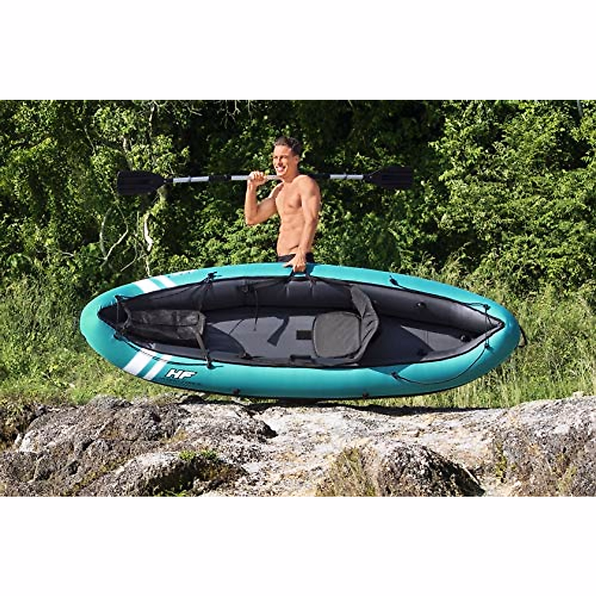 Bestway Hydroforce Ventura Kayak 1 Person Set, Inflatable Boat Set with Hand Pump, Paddle and Storage Bag, Multiple Styles, Light Blue