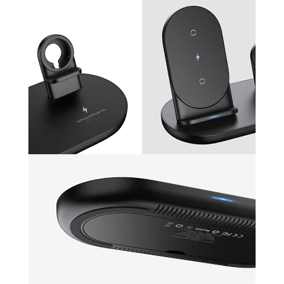 Wireless Charging Stand, 3 in 1 Wireless Charger Dock Station, Fast Wireless Charger 3 in 1 Compatible with Cell Phone, Smart Watch and TWS Earbuds (No AC Adapter)