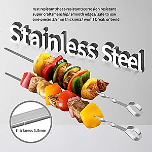 Kabob Skewers, 17" Metal Kebab Skewers Flat Long Stainless Steel Wide Reusable BBQ Barbecue Shish Kabob Sticks Skewers for Grilling Meat Shrimp Chicken Vegetable, 12 Pack Including Bonus 14" Skewers