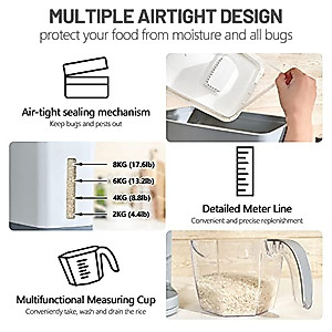 26.5 Lbs Rice Dispenser Large Sealed Grain Container Storage with Mesuring Cup, Airtight Design Food Dispenser, Kitchen Orgainzation Pantry Strore for Dry Food
